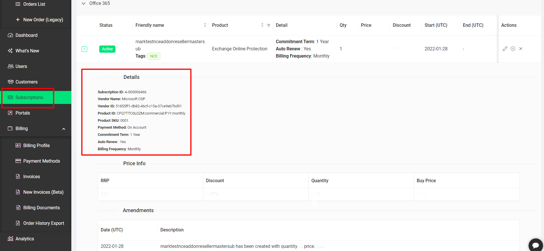 Subscriptions Management